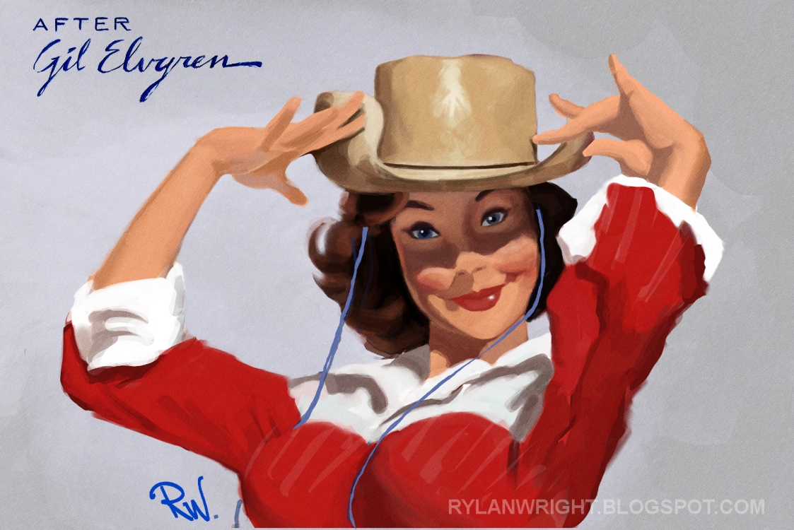 "Gil Elvgren' Cowgril study
