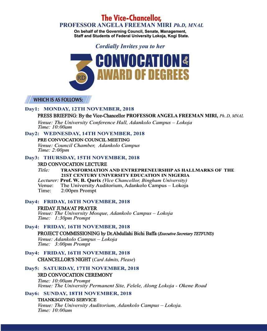 FUL To Hold 3rd Convocation Ceremony on Saturday, 17th November, 2018