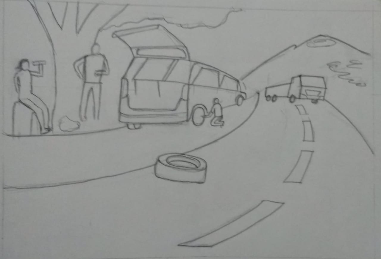Highway scene with vehicle's drawing design