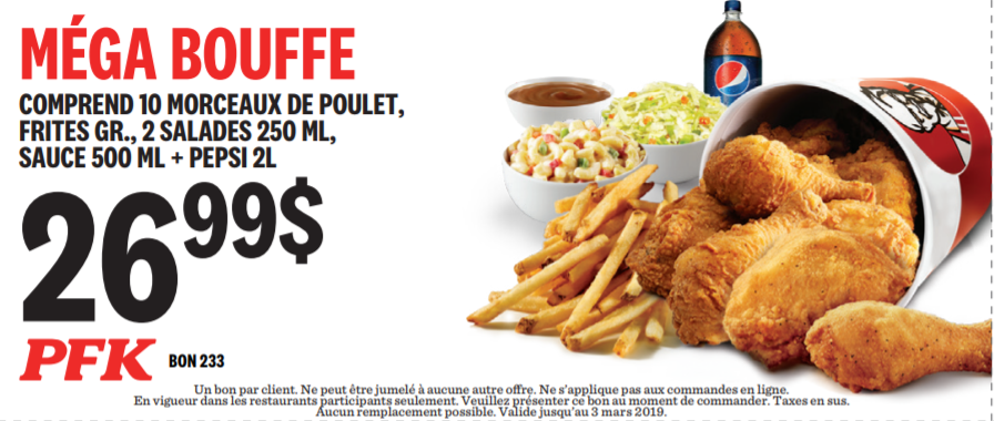 Coupons PFK Québec 2019 | Coupons au Québec