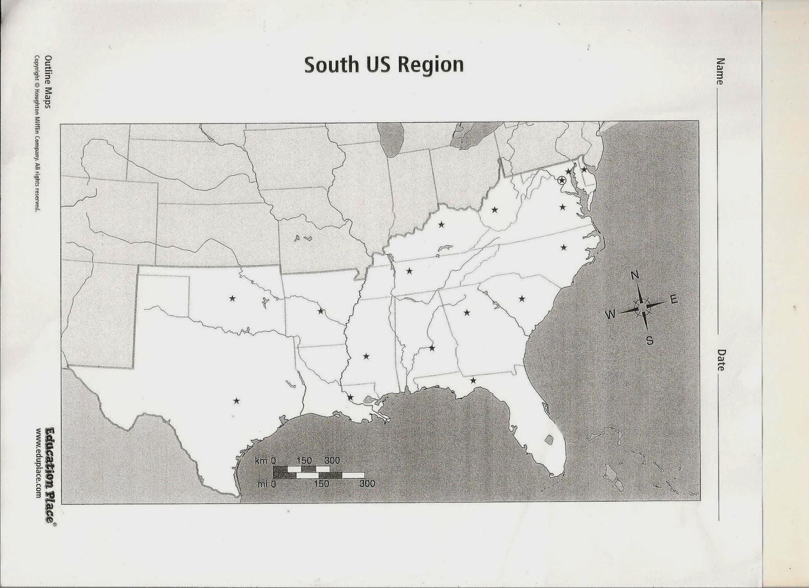 Southeast States Blank Map Worksheet