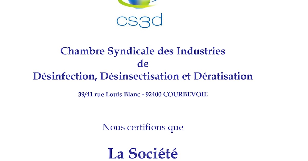 CS3D : Chambre Syndicale Dératisation Désinsectisation Désinfection
