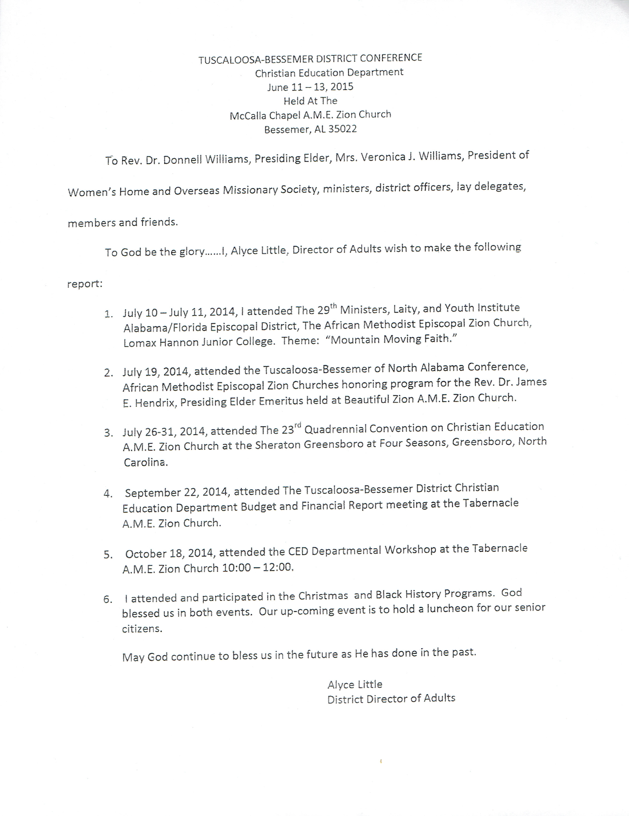 North Alabama Conference CED: Annual Report of the Conference Director ...