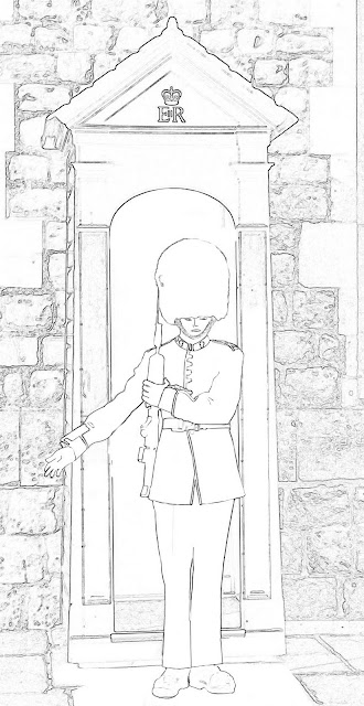 Stock Pictures: Queen's Guard photo, sketch and silhouette