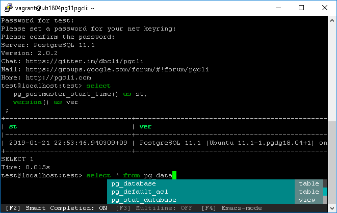 serverあれこれ: VagrantでpgcliとPostgreSQL11がインストールされた仮想マシン(Ubuntu18.04)を構築する