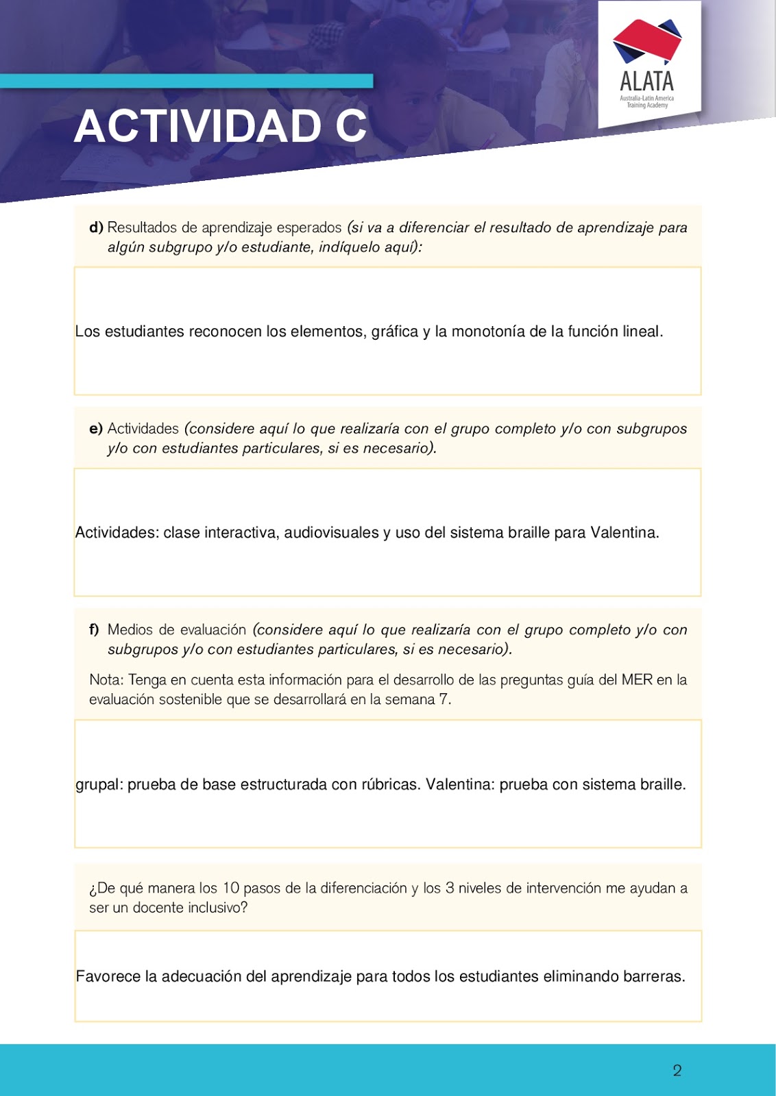 LA INCLUSIÓN EDUCATIVA Y EL APRENDIZAJE SOSTENIBLE: ACTIVIDAD C- UNIDAD ...