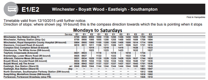 Southampton Bus Update: First E1/E2 timetable fiasco