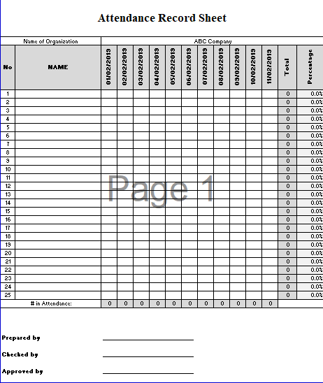 Excel Attendance Sheets - Tecpins