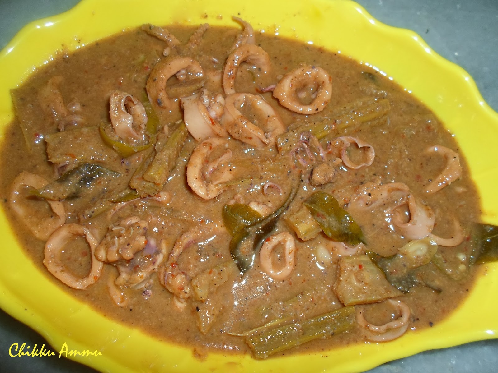 Chikkus Kitchen : Squid fish/kanava meen kuzhambu