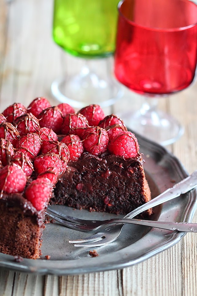 Gâteau chocolat, framboises