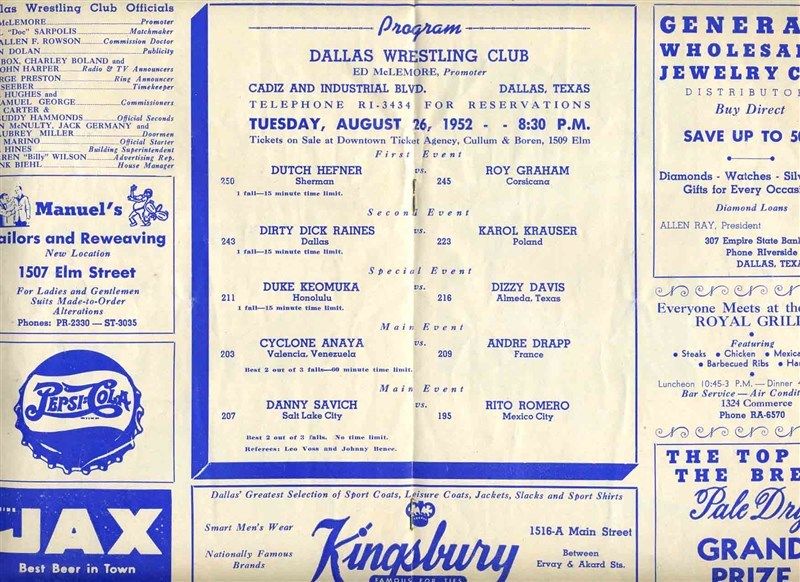 World Class Memories: RESULTS: 1952