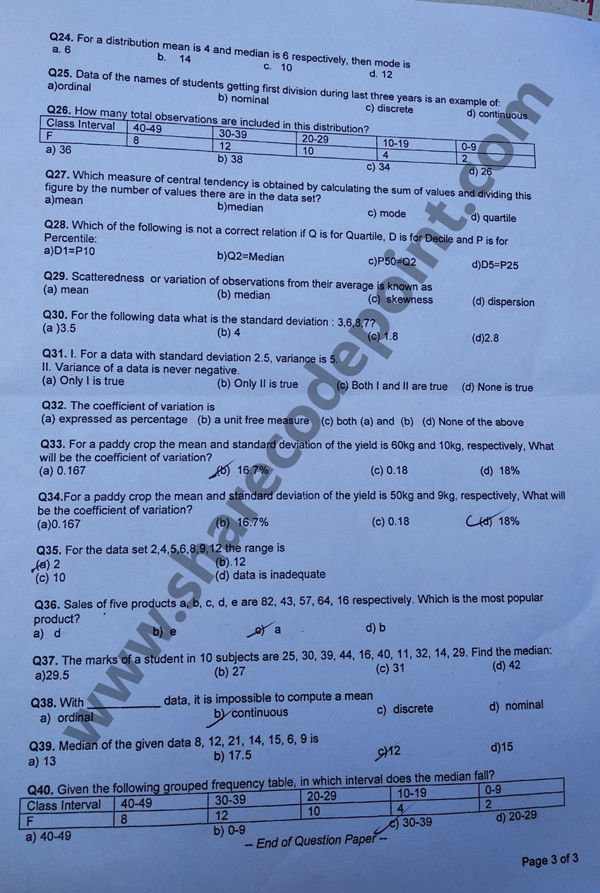 MTH271 : Statistical Methods Mid Term Exam Question Paper - MTH 271 ...