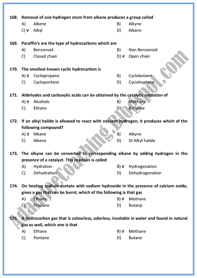 ENTRY TEST MCQ'S AND NOTES FOR XI AND XII: Chemistry MCQ's