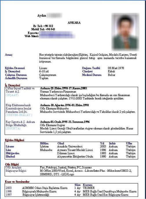 CV Örnekleri: Hazır CV Örnekleri - CV İndir - Hazır Özgeçmiş Örnekleri