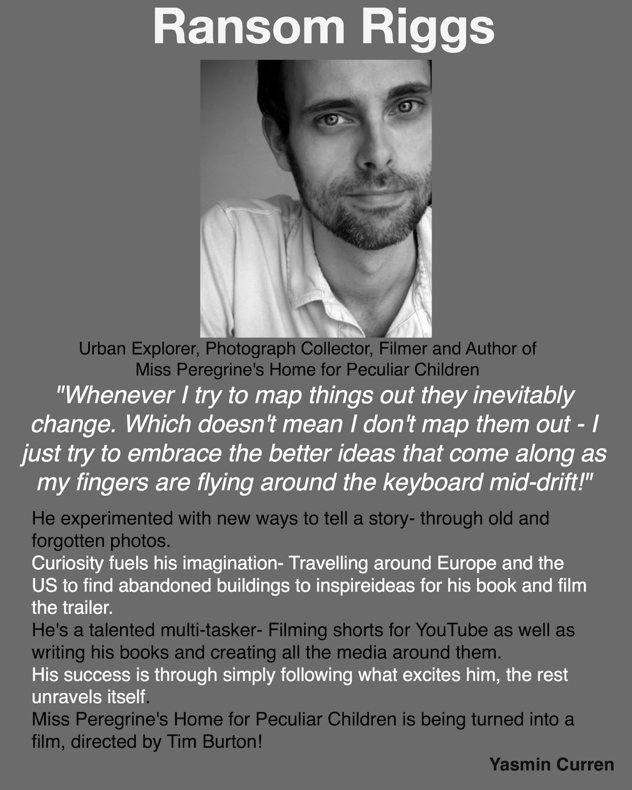 Ransom Riggs - Inspiration - Yasmin's Computer Game Arts Journey