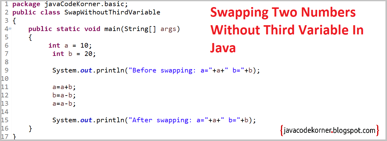 Java Program For Swapping Two Numbers Without Third Variable Java