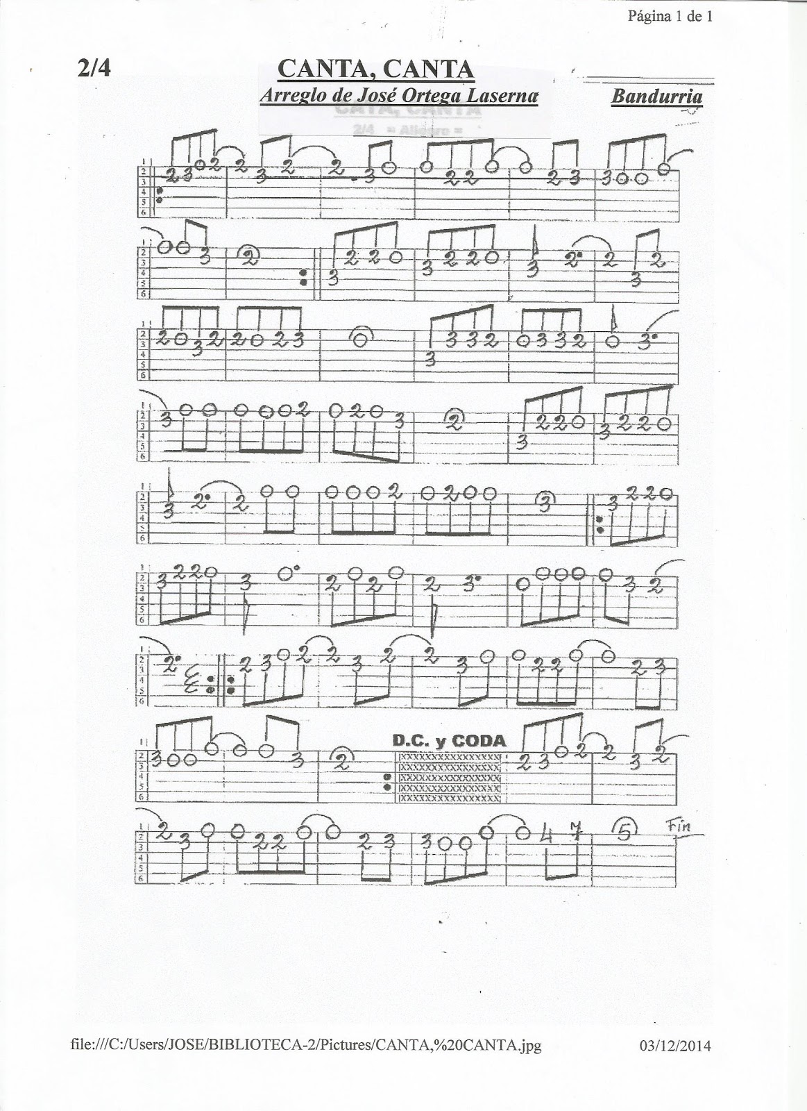 PARTITURAS EN CIFRA PARA BANDURRIA Y LAÚD DE JOSÉ ORTEGA LASERNA: CANTA ...