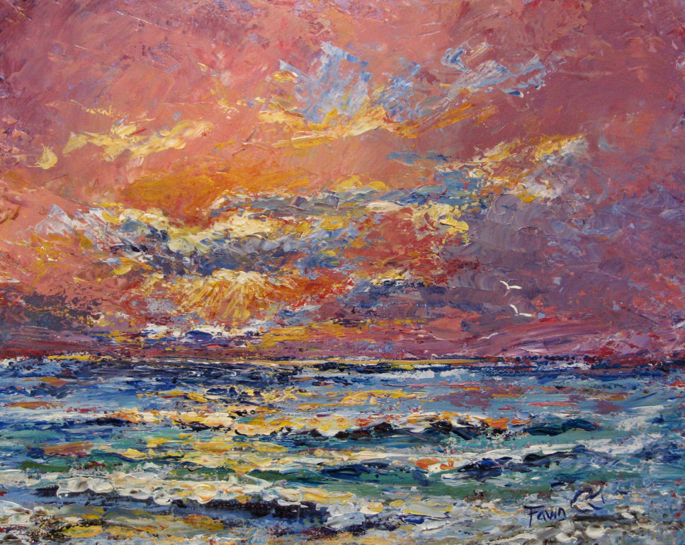 Fawn's Paintings: Sun Down, sunset seascape