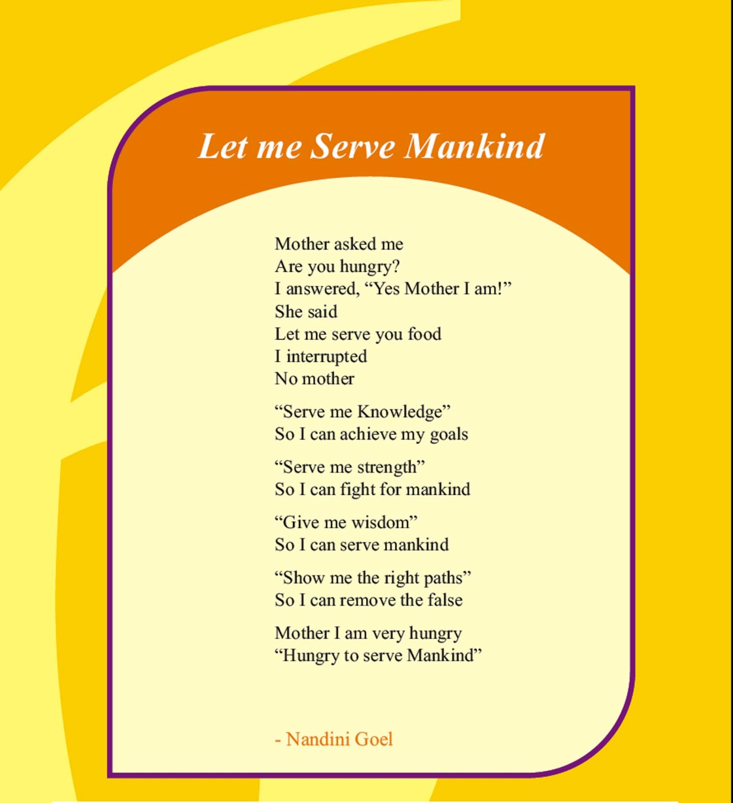 NandiniGoel: Let me Serve Mankind. Poem by Nandini Goel