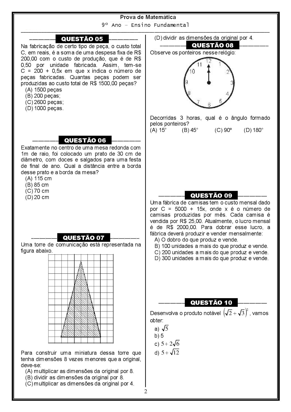 MATEMÁTICA 9° ANO COM GABARITO ATIVIDADES EXERCÍCIOS PROVAS AVALIAÇÕES ...