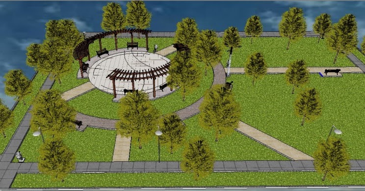 PARK DESIGN AND LANDSCAPING STRUCTURE 3D MODEL CAD DRAWING DETAILS SKP FILE