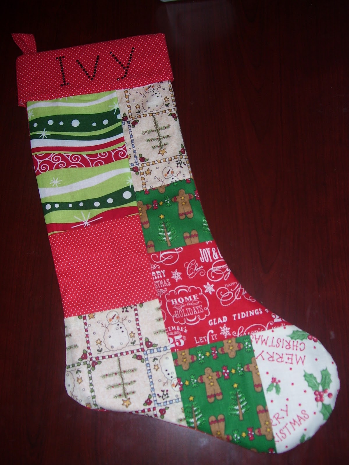 It Seamed Good to Me: Patchwork Christmas Stocking with Rhinestone Name