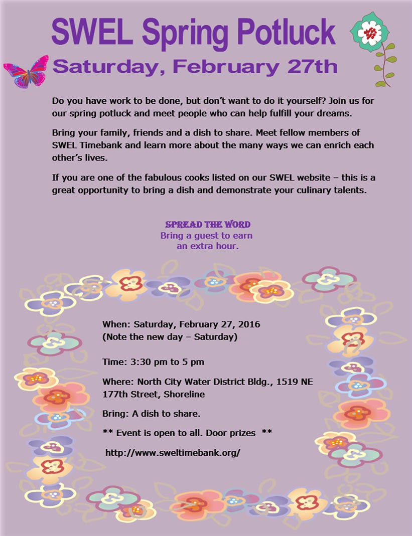 Shoreline Area News: Spring potluck for SWEL Timebank