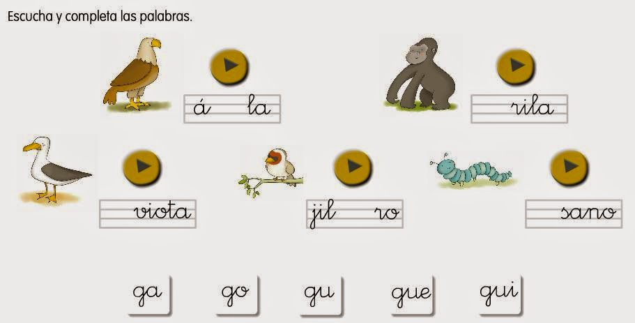 Los segundos del cole: Ga, go, gu, gue, gui, güe y güi.