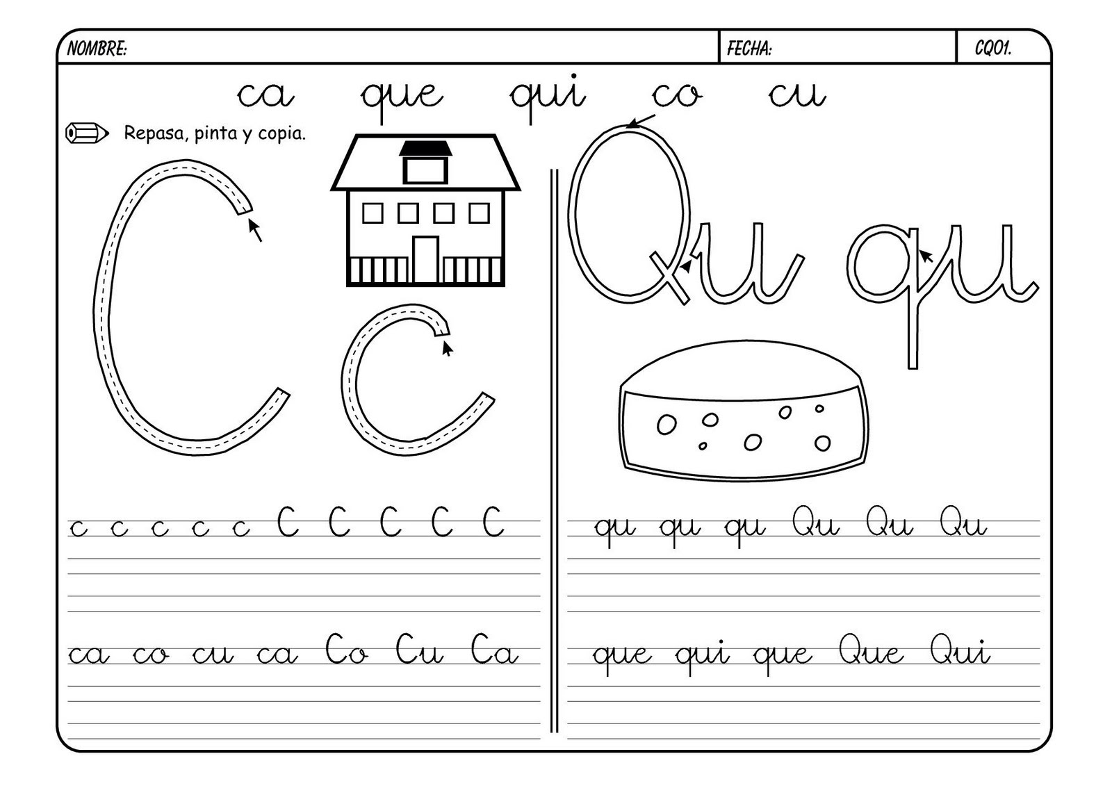 "Nuestro pequeblog": Fichas letra Q/q y ca, co, cu