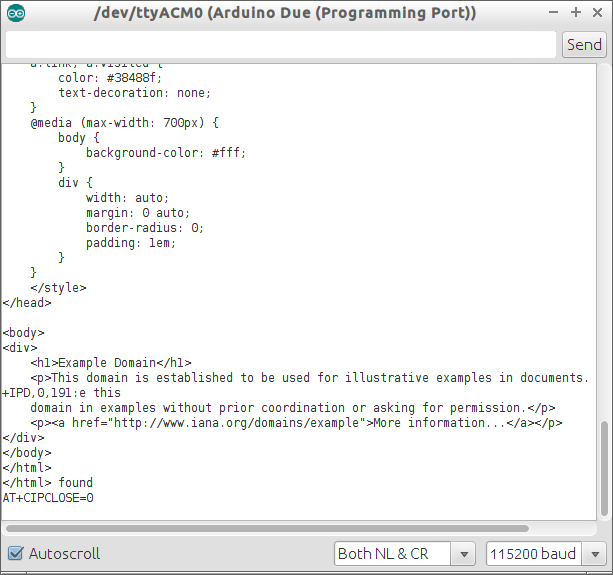 Arduino-er: Arduino Due + ESP8266 as client, connect to website