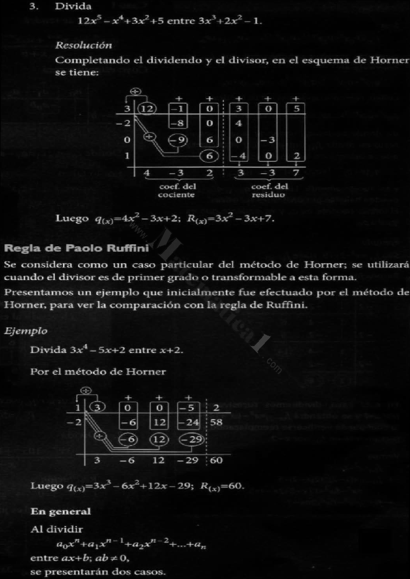 REGLA DE HORNER EJERCICIOS RESUELTOS EN DIVISION ALGEBRAICA