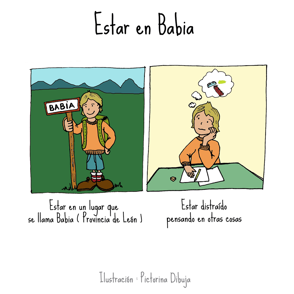 Dibujos para niñ@s que necesitan apoyos visuales: Frase hecha : Estar en Babia