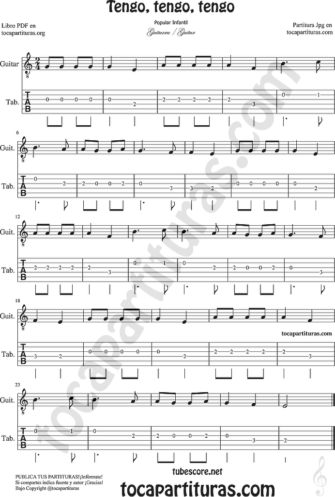 tocapartituras: Tengo, tengo, tengo Canción Popular infantil Partituras ...