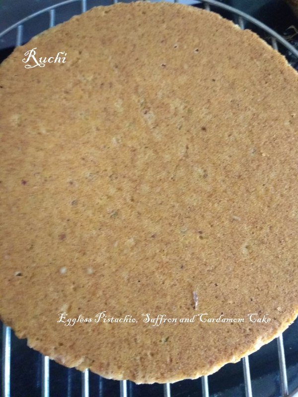 Ruchi: Eggless Pistachio, Saffron and Cardamom Cake