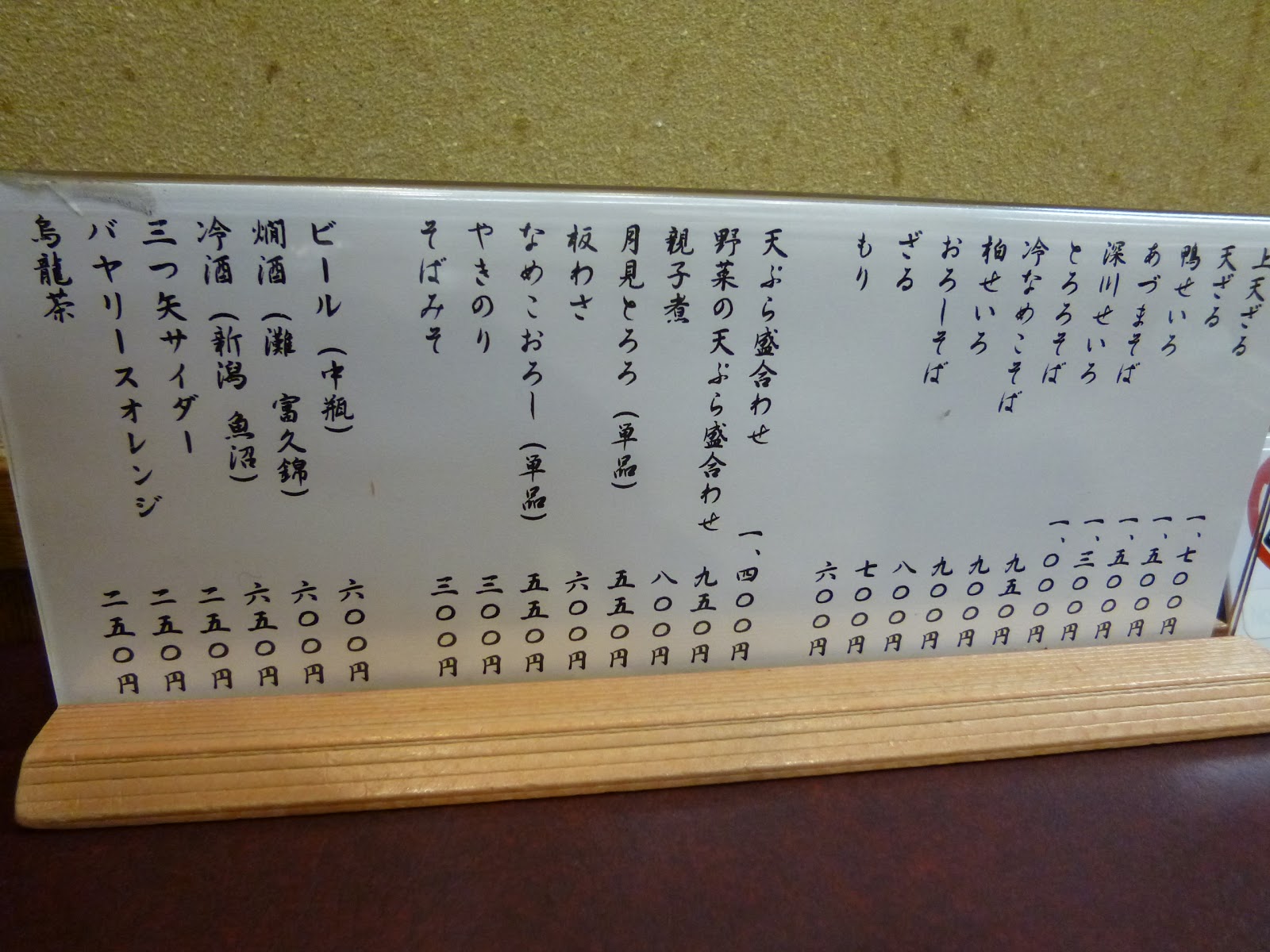 Menú en restaurante japonés