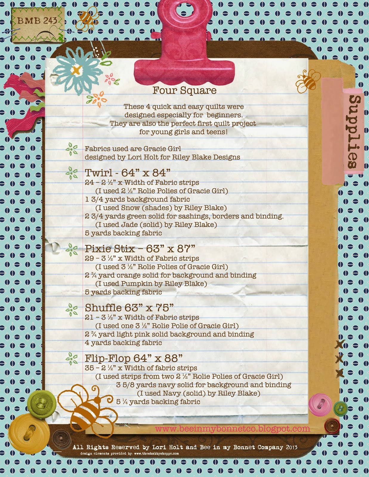 Bee In My Bonnet: Four Square...A New Gracie Girl Pattern!!!...