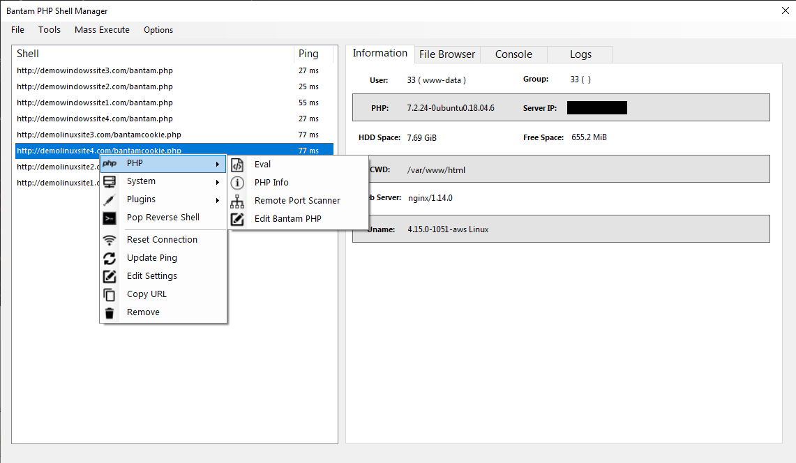Bantam - A PHP Backdoor Management And Generation tool/C2 Featuring End To End Encrypted Payload ...