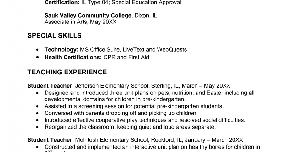 Early Childhood Education Resume Samples Sample Resumes
