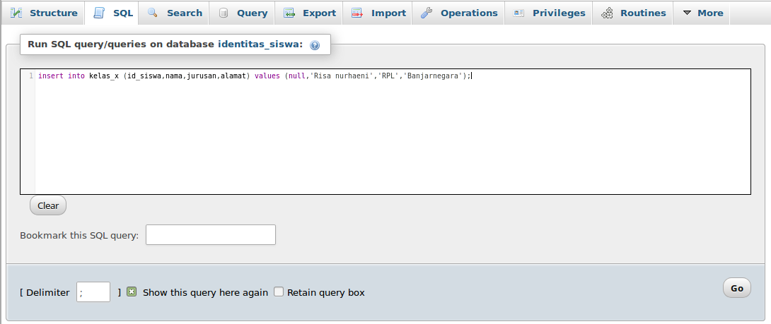 Membuat database pada phpMyAdmin dengan query - Risanurhaeni