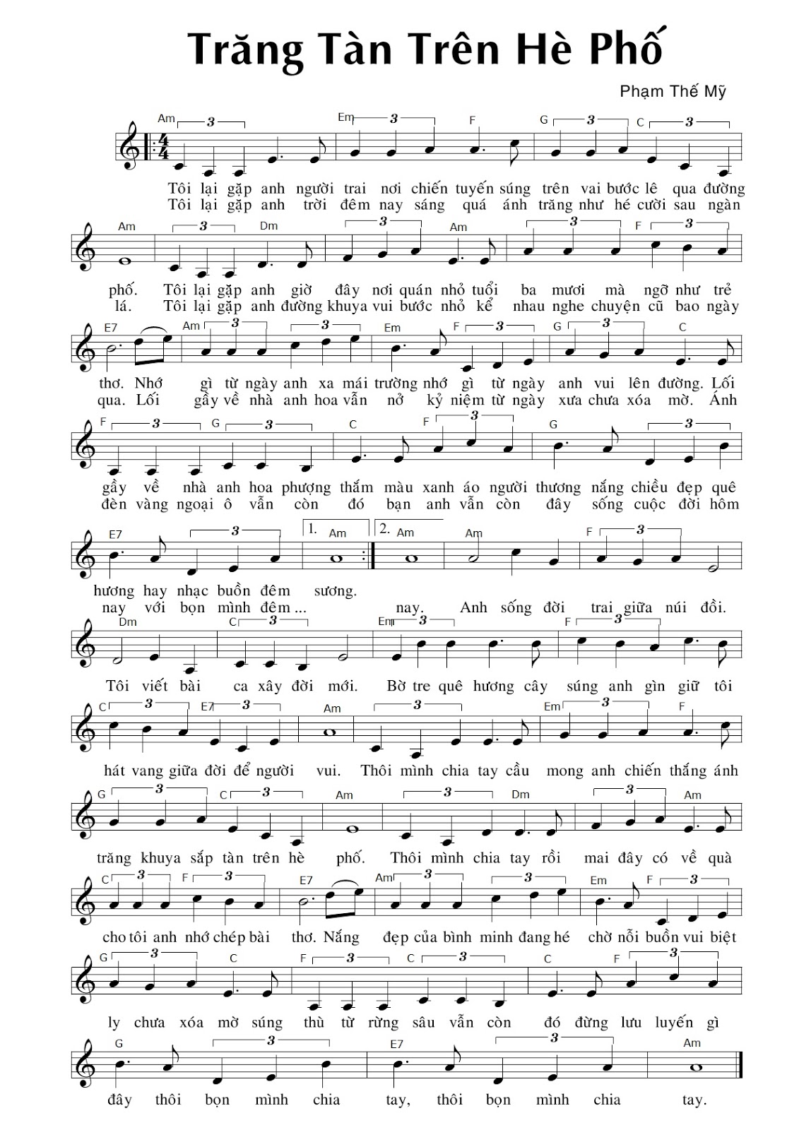 SHEET MUSIC FREE - Sheet PIANO FOR YOU ~ TRĂNG TÀN TRÊN HÈ PHỐ