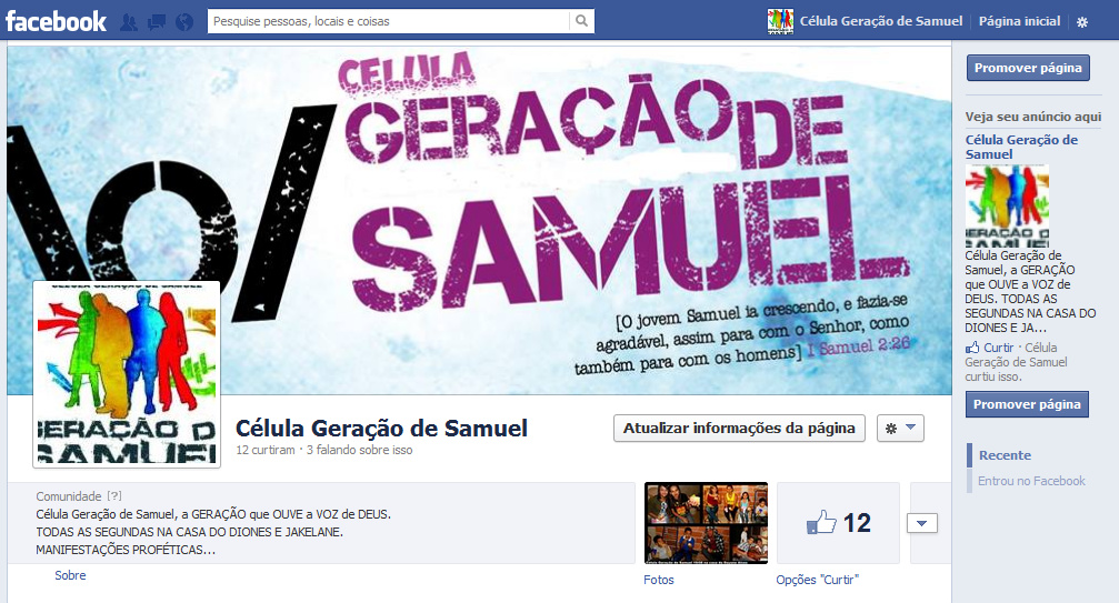 CÉLULA GERAÇÃO DE SAMUEL: "Siga" a Célula Geração de Samuel no Facebook.