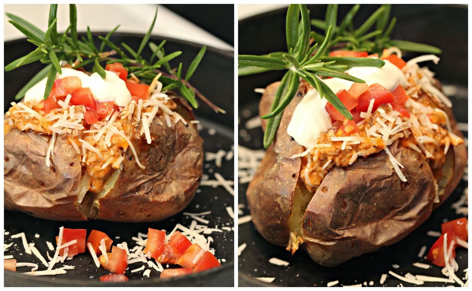 Två små kök: Bakad potatis med köttfärsröra, parmesan, crème fraiche ...
