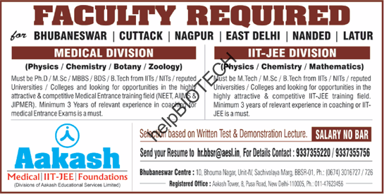 Aakash Faculty Job Openings for NEET | Bhubaneswar/Cuttack/Nagpur/Delhi ...