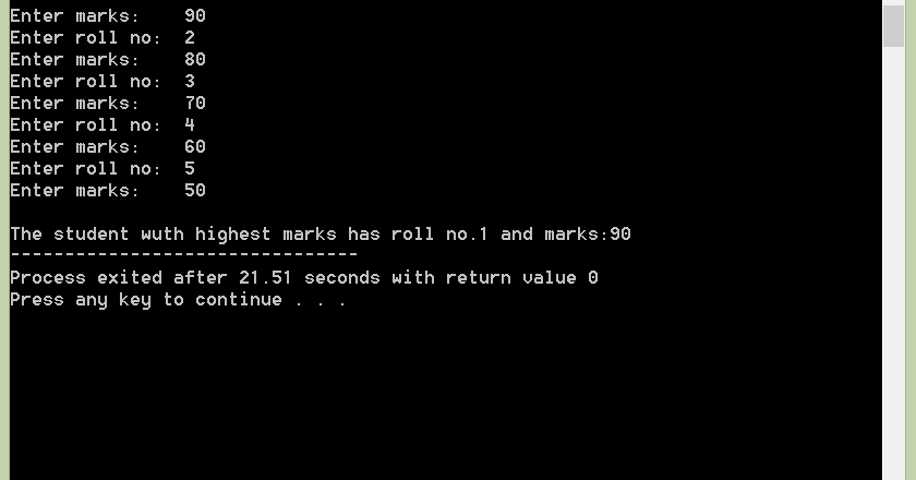 2. Program that uses two arrays to store the roll # and marks of ...