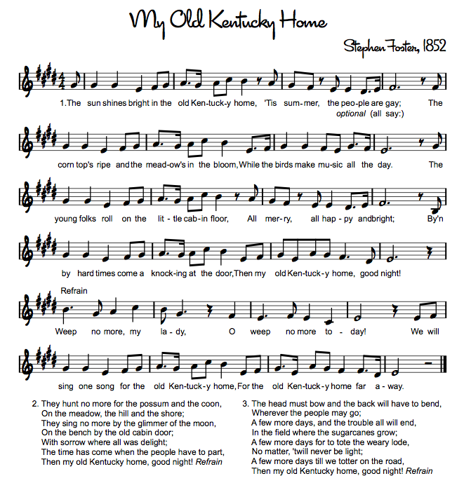 My Old Kentucky Home (state song) – accompaniment here