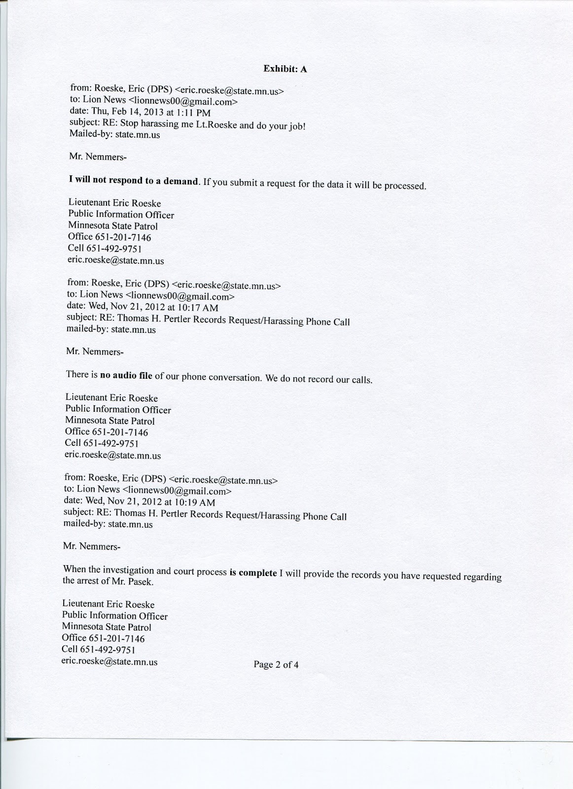 Lion News: Internal Affairs Complaint VS Lt. Eric Roeske, Capt. Steve ...