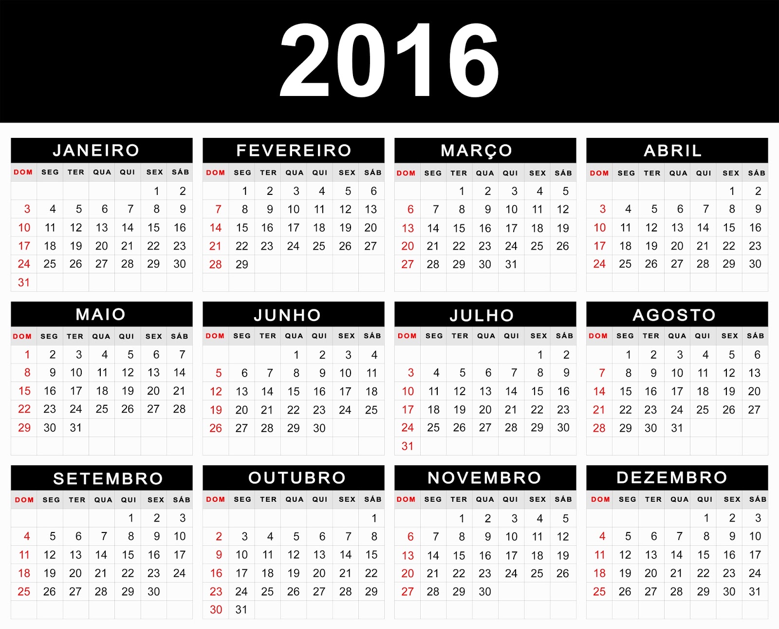 Base Calendário 2016 Português #5 | calendários grátis