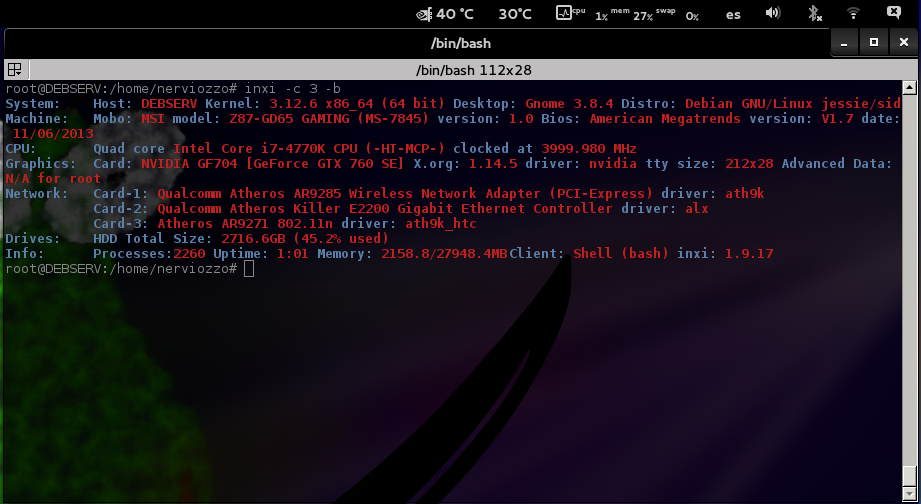 Inxi, una buena herramienta para obtener informacíon sobre tu hardware ...