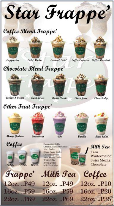 How to franchise Star Frappe: Star Frappe Menu
