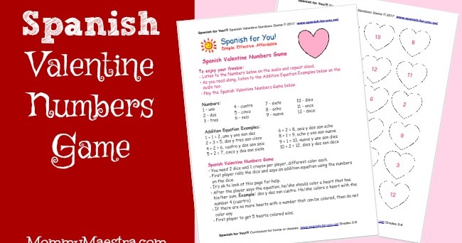 Mommy Maestra: Free Download: Spanish Valentine Numbers Game